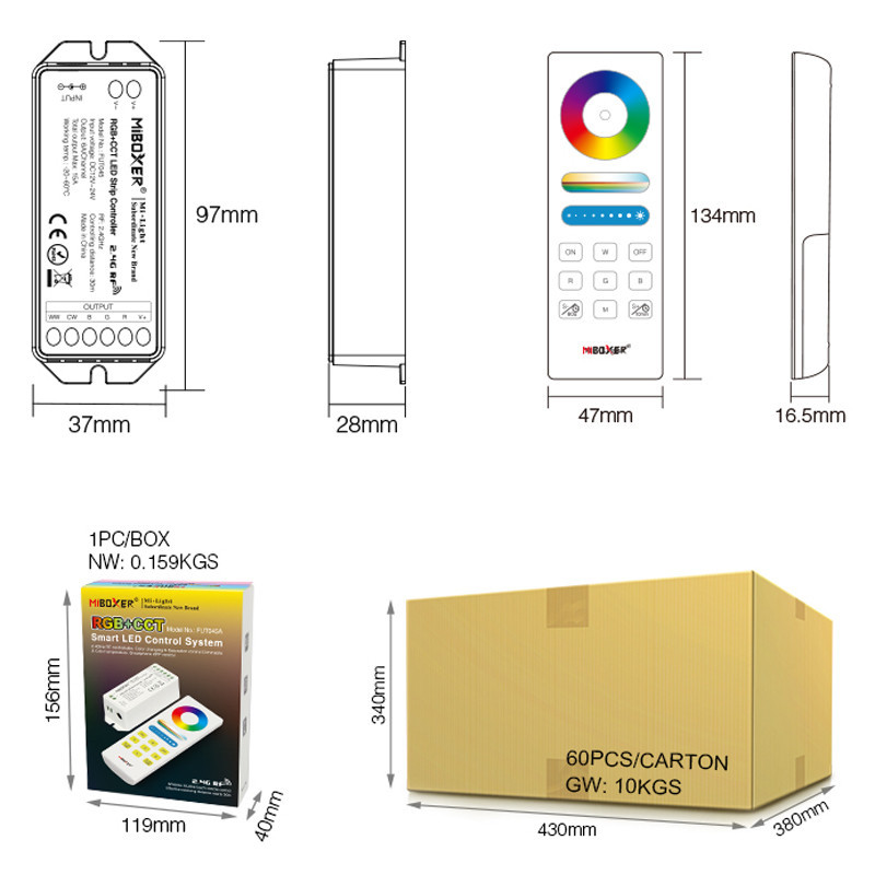 RGB + CCT led controller with 15A remote control
